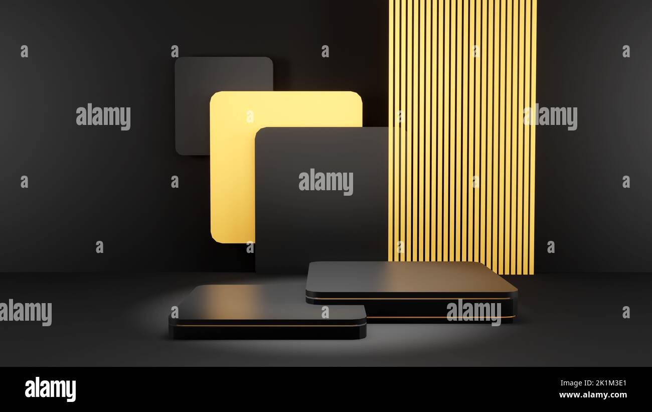 3d rendering of black background and product podium stand studio Stock ...