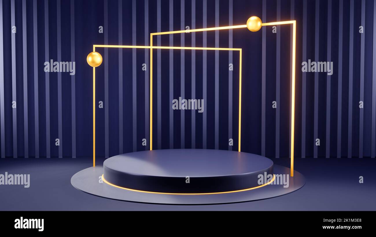 abstract geometry shape podium, blue and gold pastel product stand ...