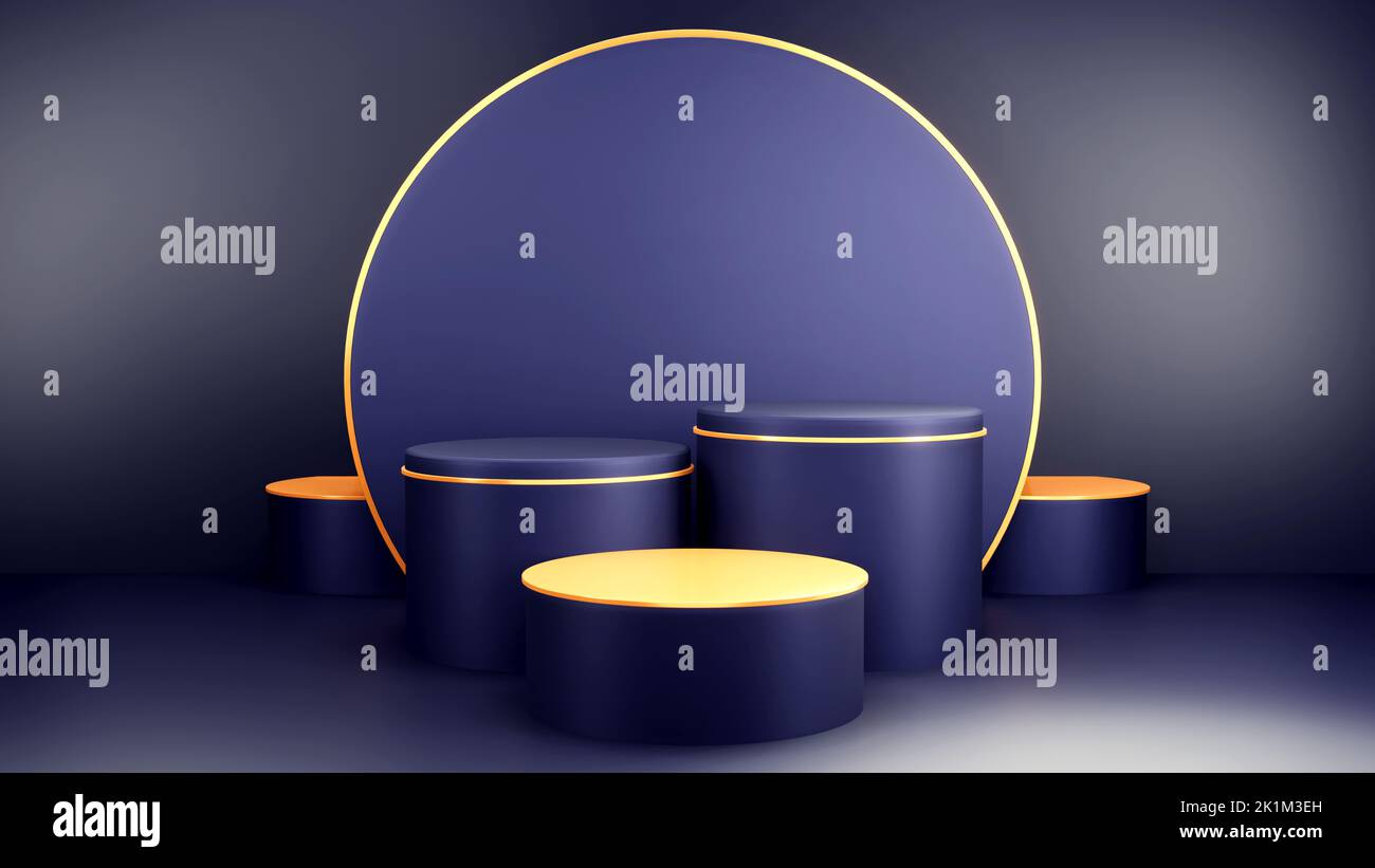 Abstract geometry shape podium, blue and gold pastel product stand ...