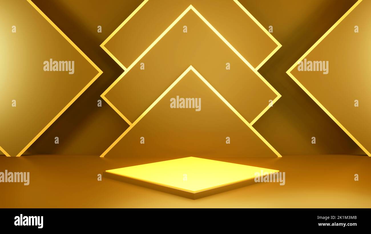 Abstract 3D podium with lighting gold color on a yellow background ...