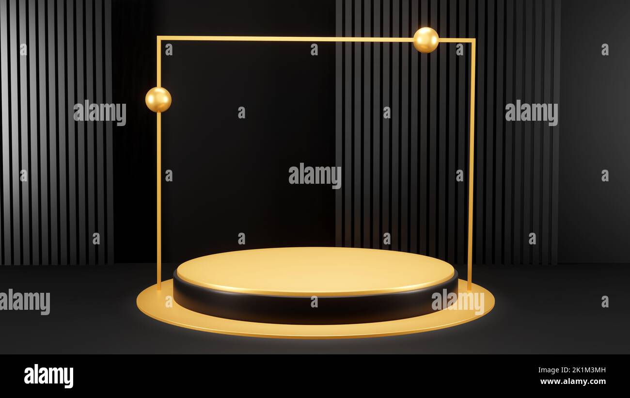 3d rendering of black background and product podium stand studio Stock ...