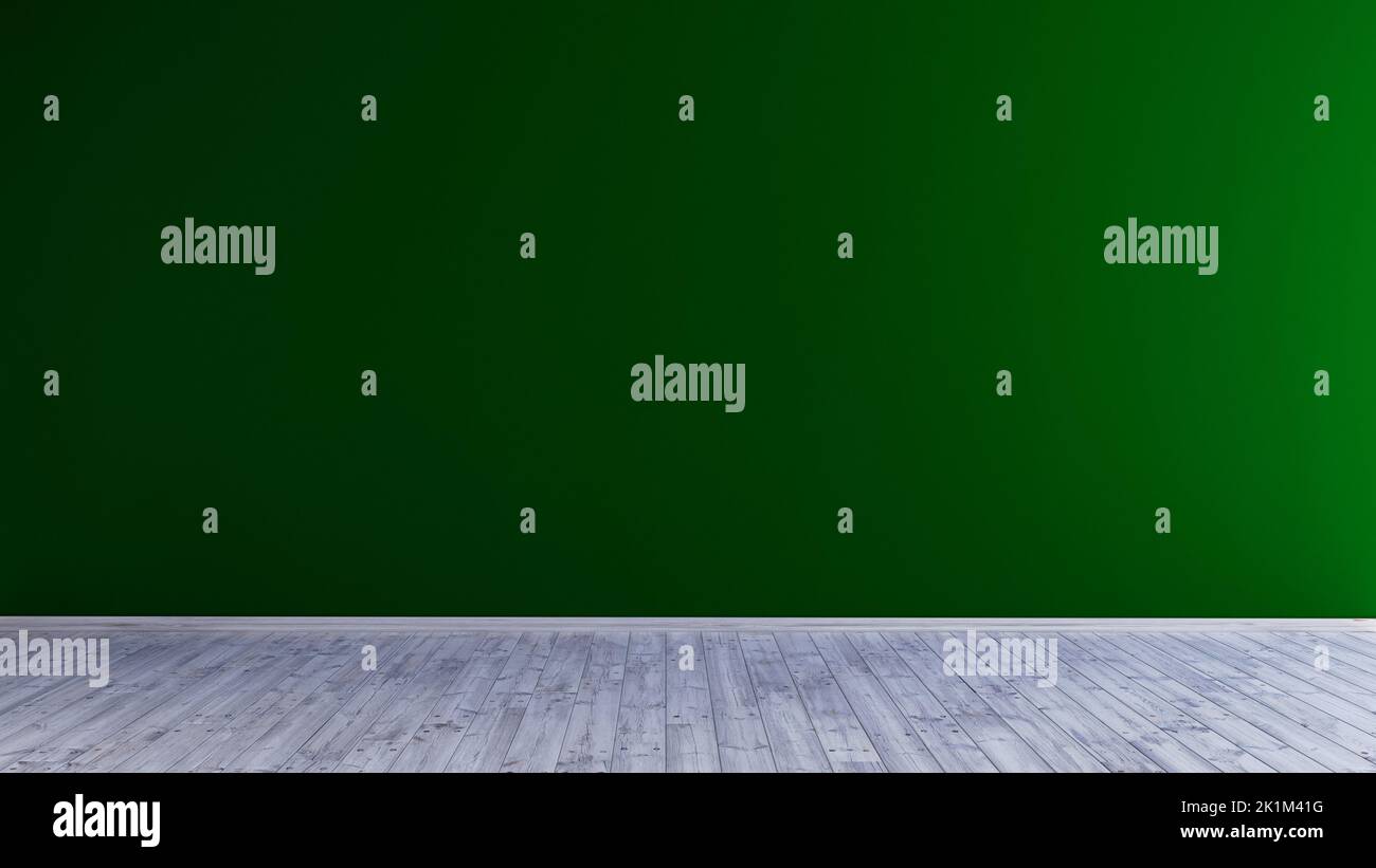 Blank dark green wall with wooden floor 3d rendering illustration ...