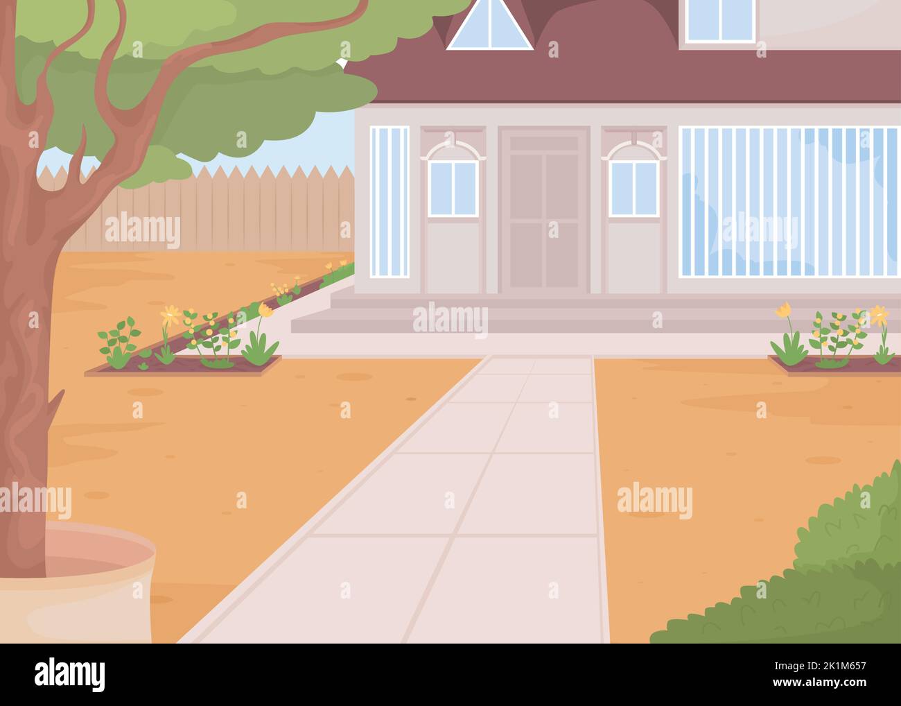 Modern house with large windows flat color vector illustration Stock ...