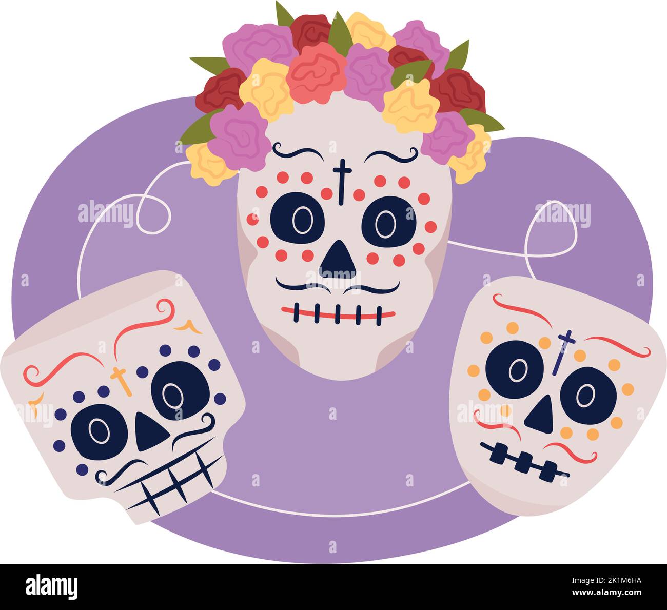 Calavera skull masks 2D vector isolated illustration Stock Vector Image ...