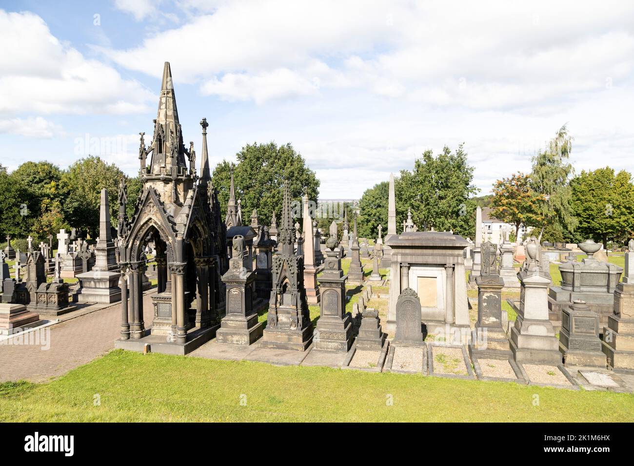 Graves and monuments at Undercliffe Cemetery in Bradford, West ...