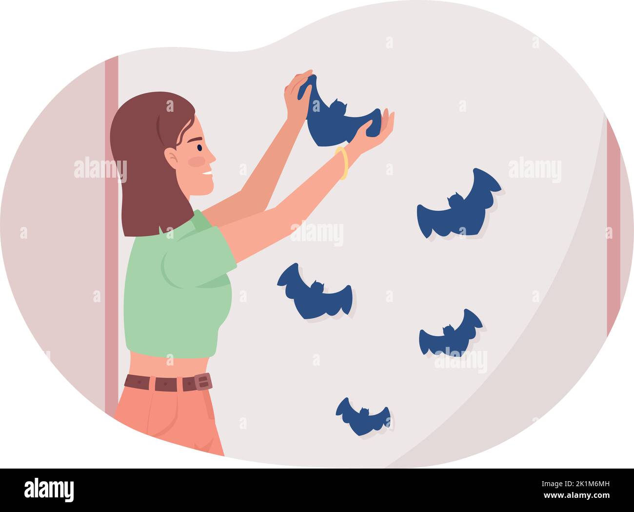 Decorating wall with flying bats 2D vector isolated illustration Stock ...