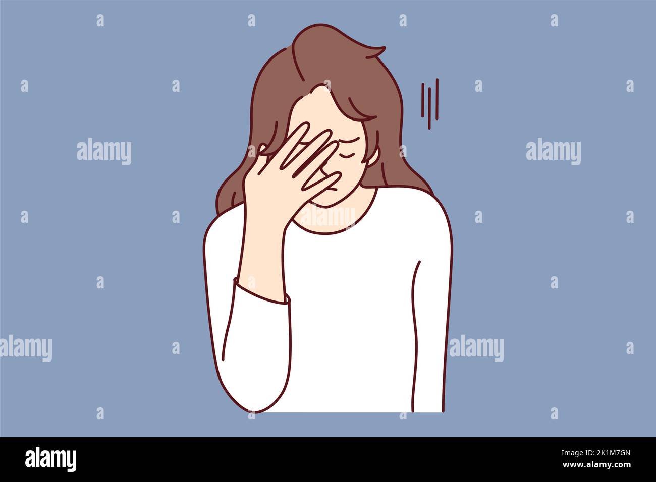 Unhappy young woman make hand gesture suffer from bad news. Upset ...