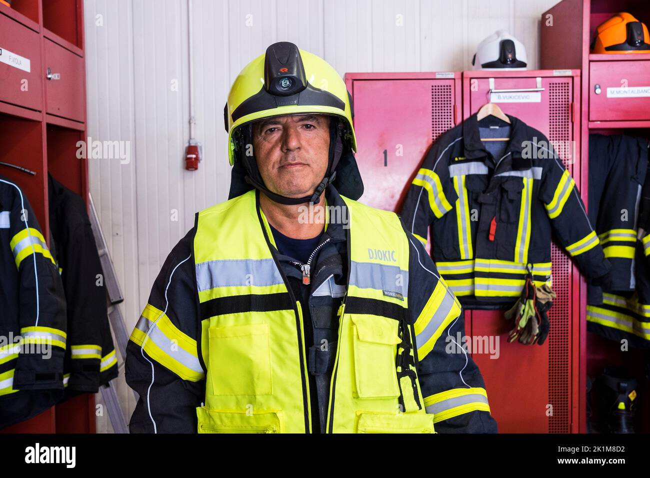 Switzerland, Canton Ticino, Lugano, Agno Airport, firefighters ...