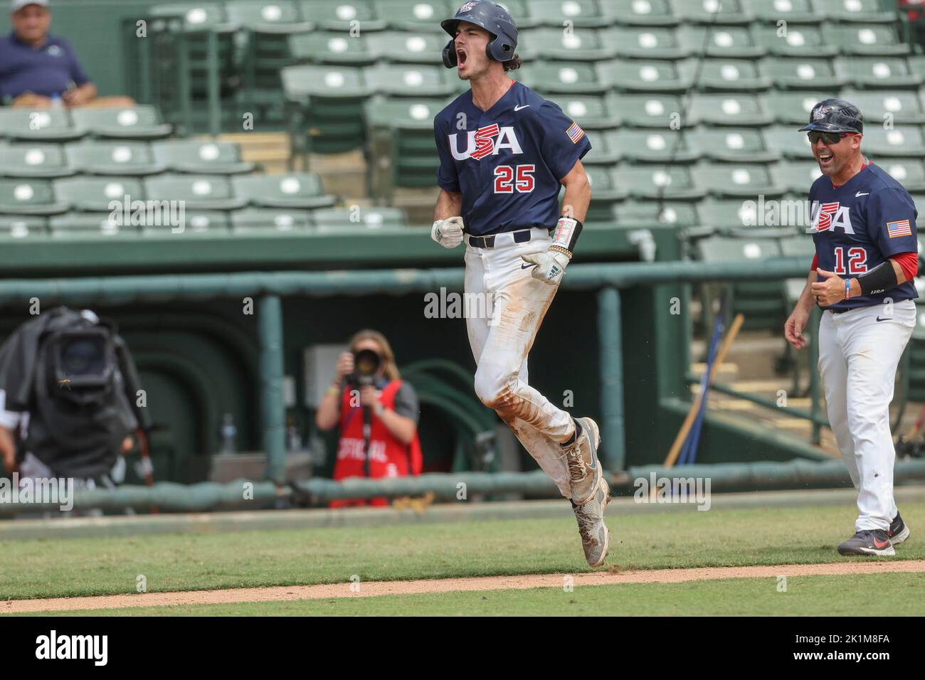 Sarasota, FL. USA; Team USA Bryce Elderidge (25) hits a home run in the ...
