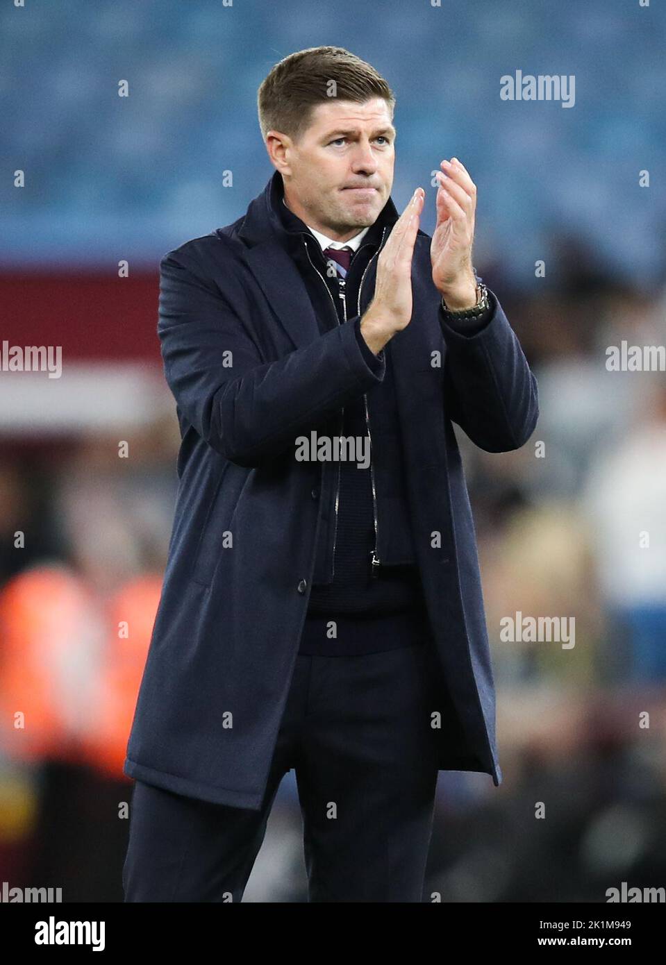 Aston Villa manager Steven Gerrard applauds the fans following the ...