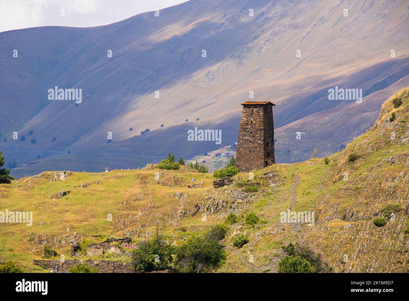 A daytime view of Keselo towers in Omalo village, Tusheti, Georgia ...