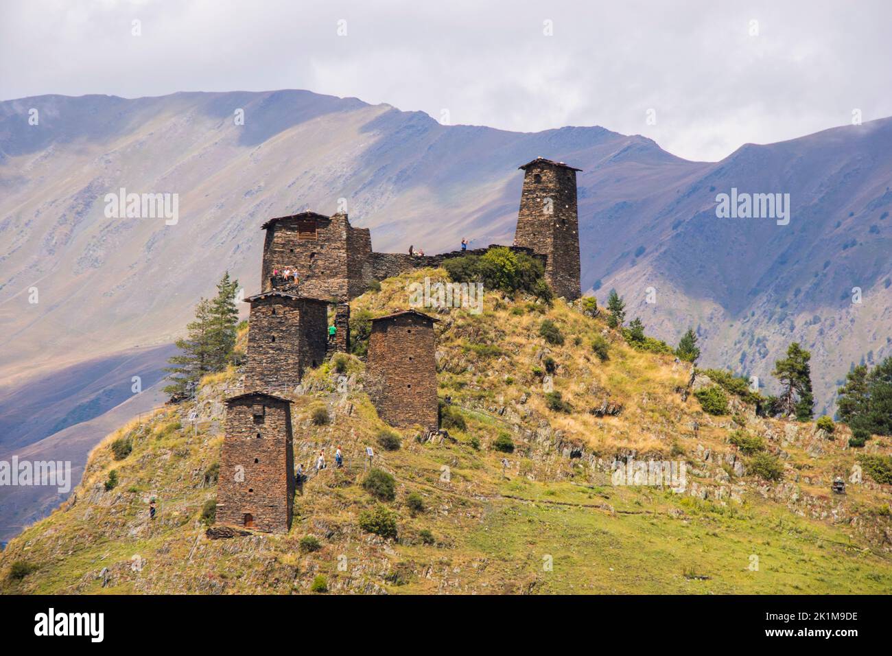 A daytime view of Keselo towers in Omalo village, Tusheti, Georgia ...