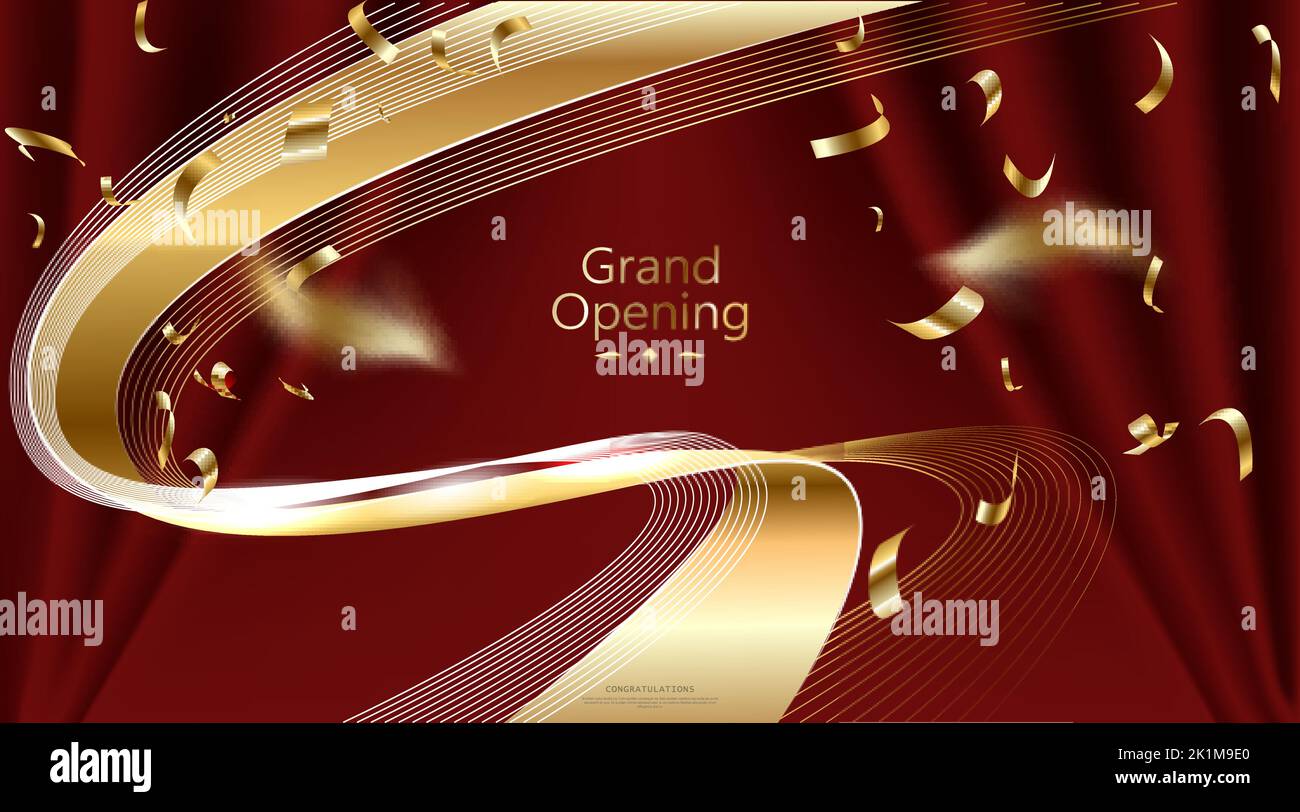 Realistic Grand Opening Invitation with Red Curtains and Golden ...