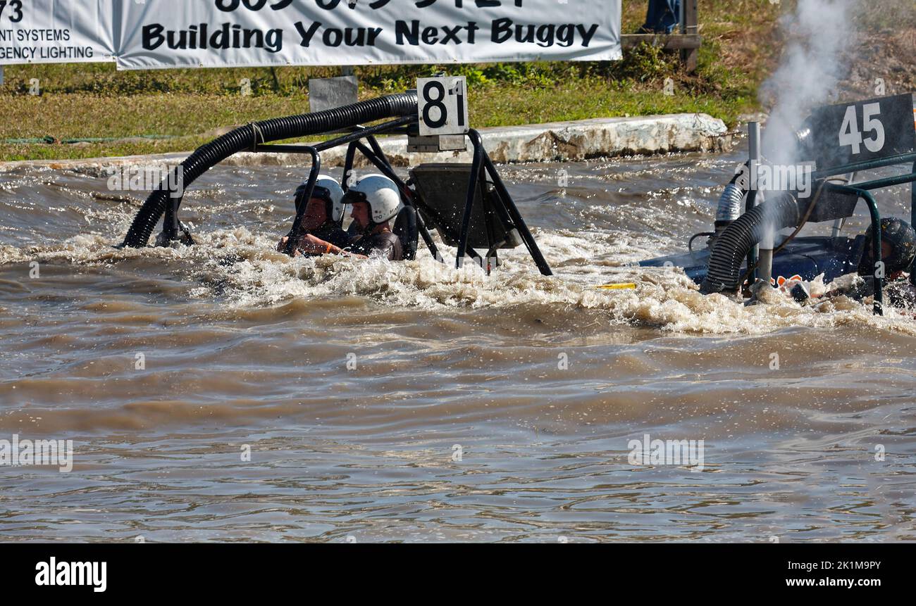 swamp buggies, racing, mostly submerged in water, contest, motion ...