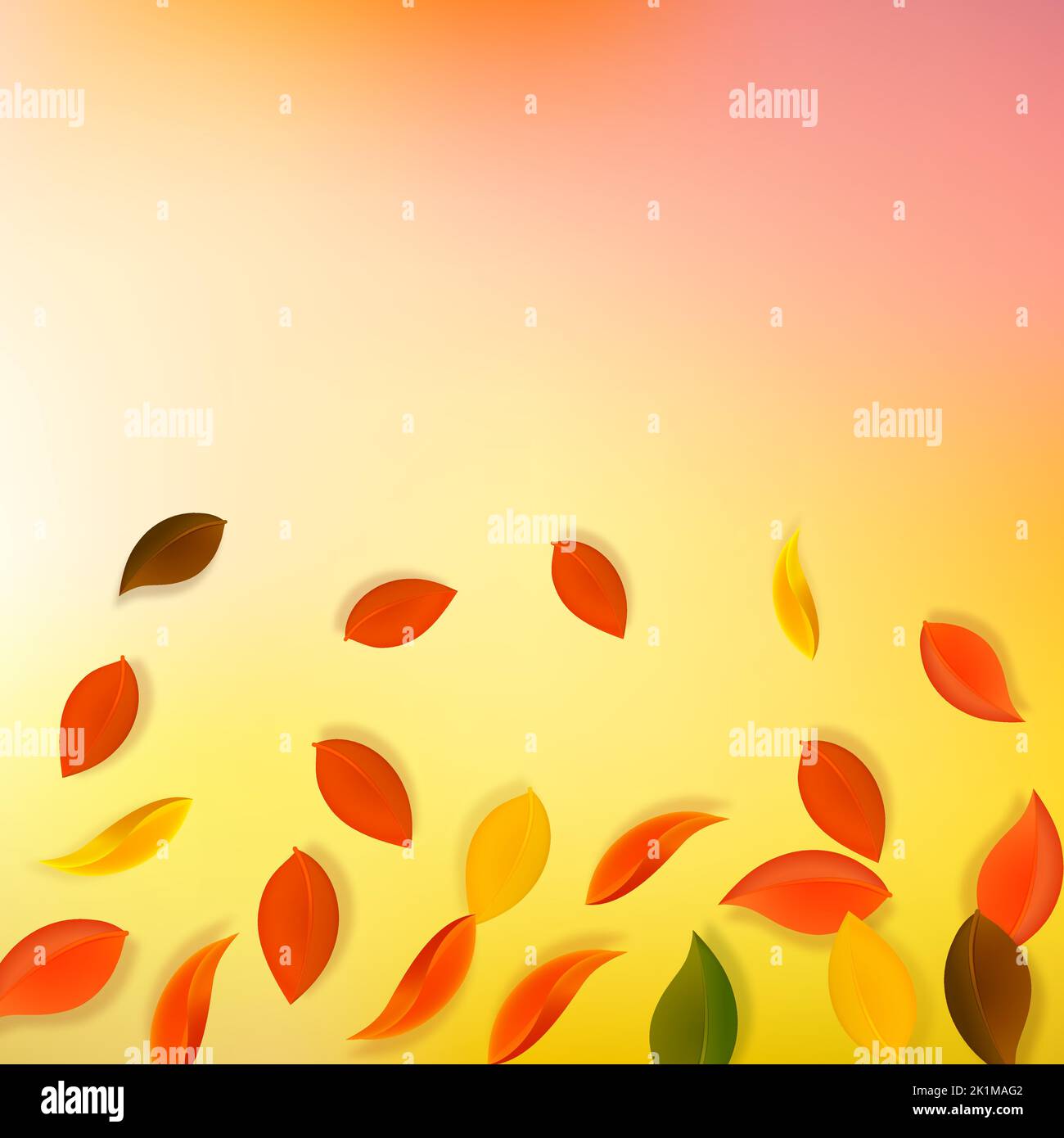 Falling autumn leaves. Red, yellow, green, brown neat leaves flying ...