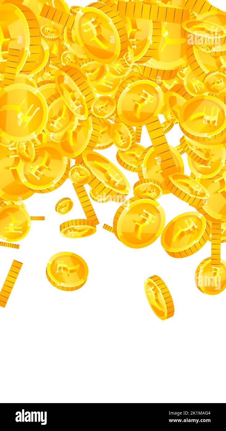 Indian rupee coins falling. Scattered gold INR coins. India money ...