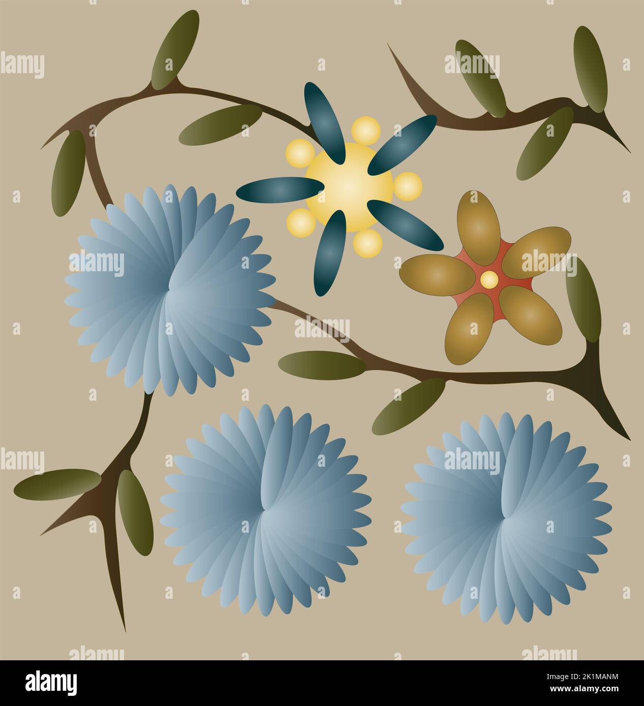 Floral theme velvet effect, three-dimensional look of flowers Stock ...