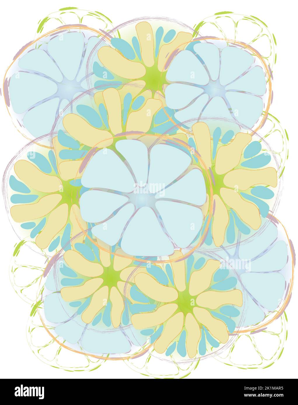 Summer theme citrus fruits bright warm colors sketch style Stock Photo ...