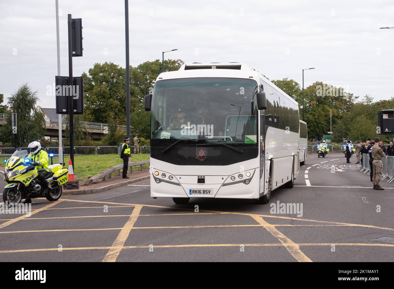 London, UK. 19th Sep, 2022. HM the Queen's Funeral passes through ...