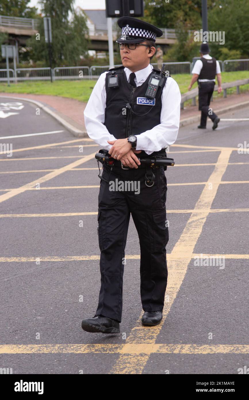 London, UK. 19th Sep, 2022. HM the Queen's Funeral passes through ...