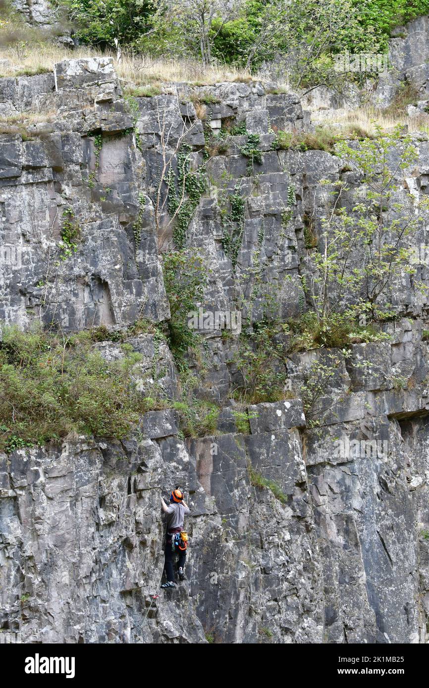 Cheddar, UK. 19th Sep, 2022. On a mild afternoon people climbing ...