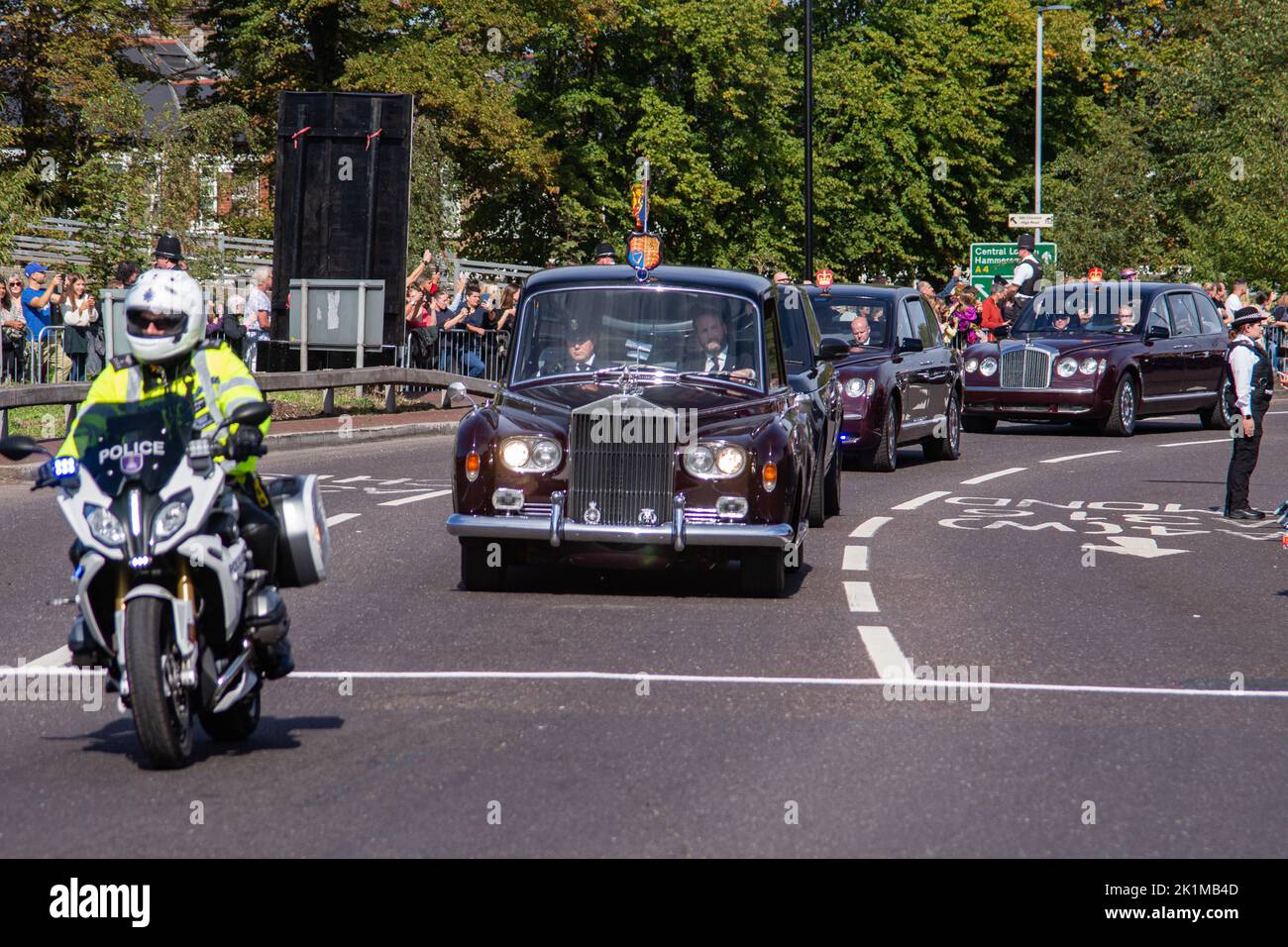 London, UK. 19th Sep, 2022. HM the Queen's Funeral passes through ...