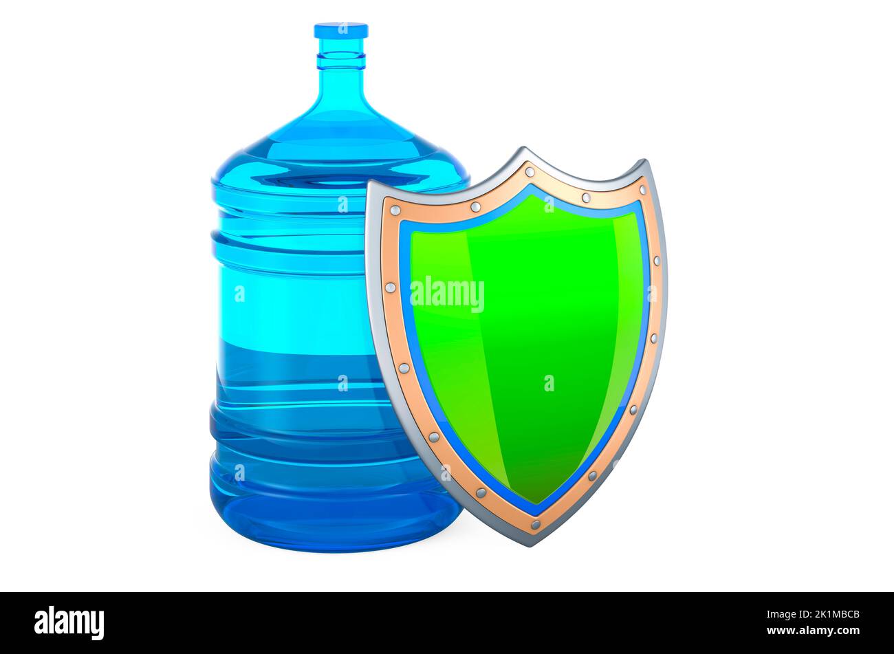 Bottled water with shield, 3D rendering isolated on white background ...