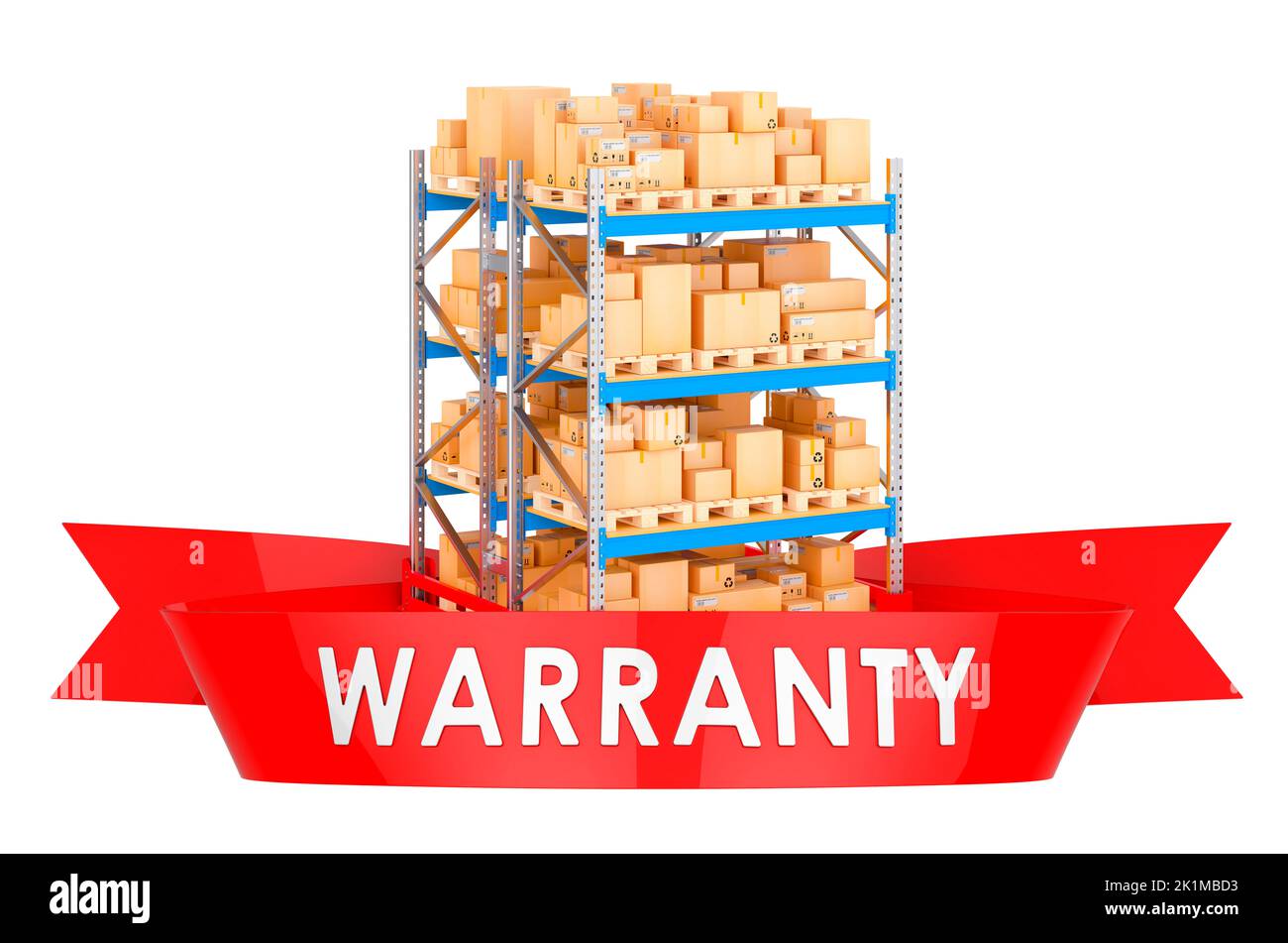 Double pallet rack with parcels, warranty concept. 3D rendering ...