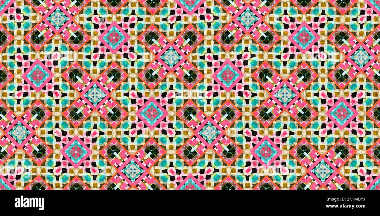 Kitsch pattern geometric retro design in seamless border background ...