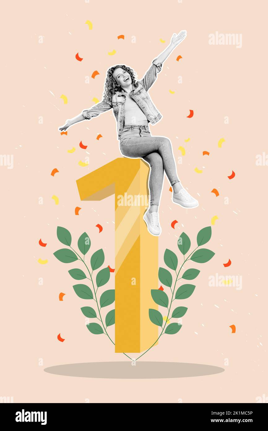 Creative 3d photo collage artwork postcard poster sketch of young happy ...