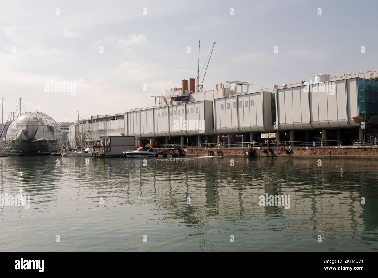 The exterior of the Aquarium of Genoa and Renzo Piano's Biosphere in ...