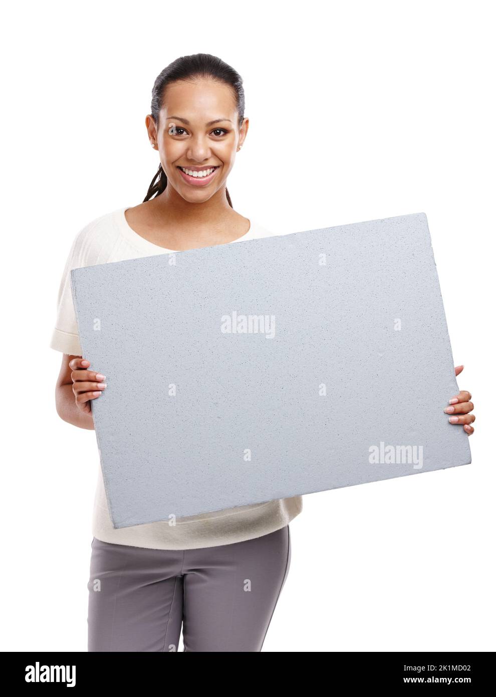 Perfect spot of your advertising. a young woman holding an empty board ...