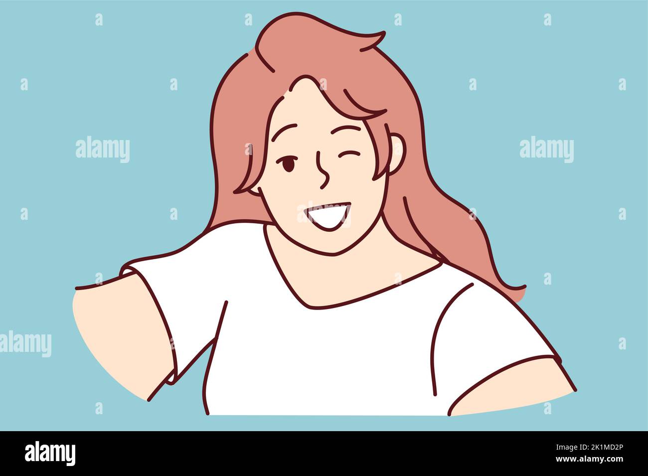 Smiling young woman make selfie on camera. Happy girl have fun take ...