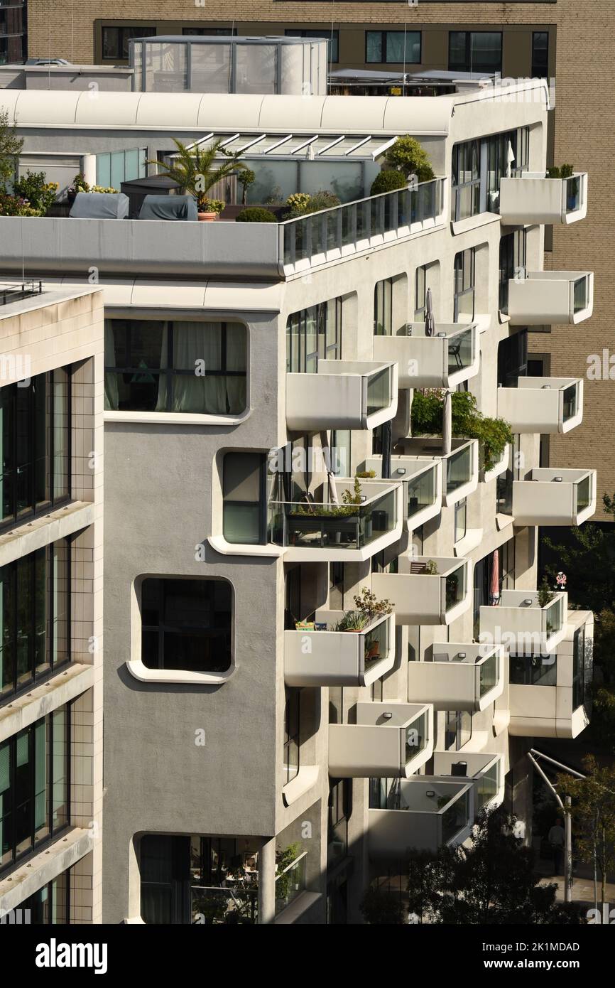 The vertical view of a white futuristic house under the sunlight Stock ...