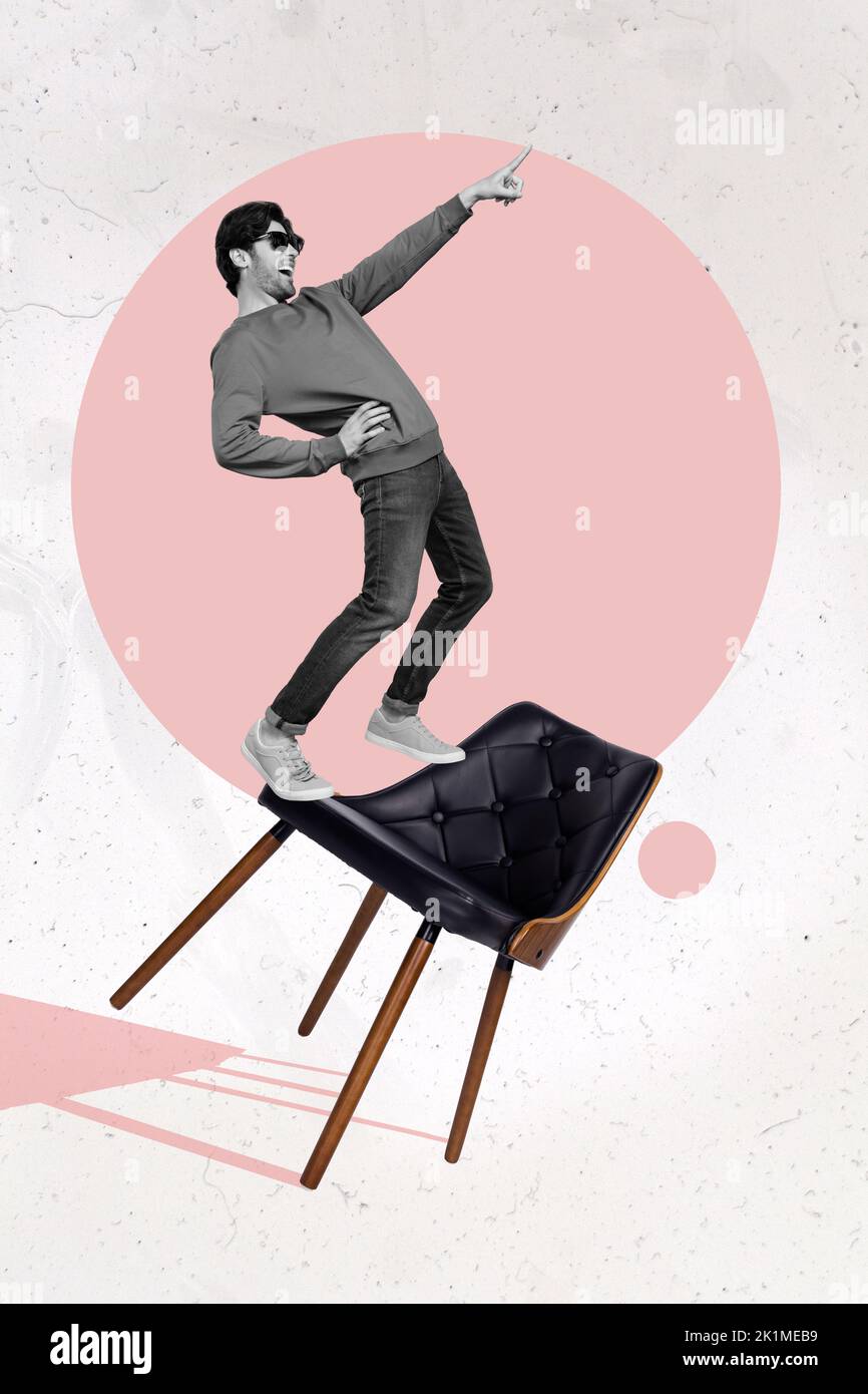 Creative photo 3d collage poster postcard artwork of happy boy stand ...