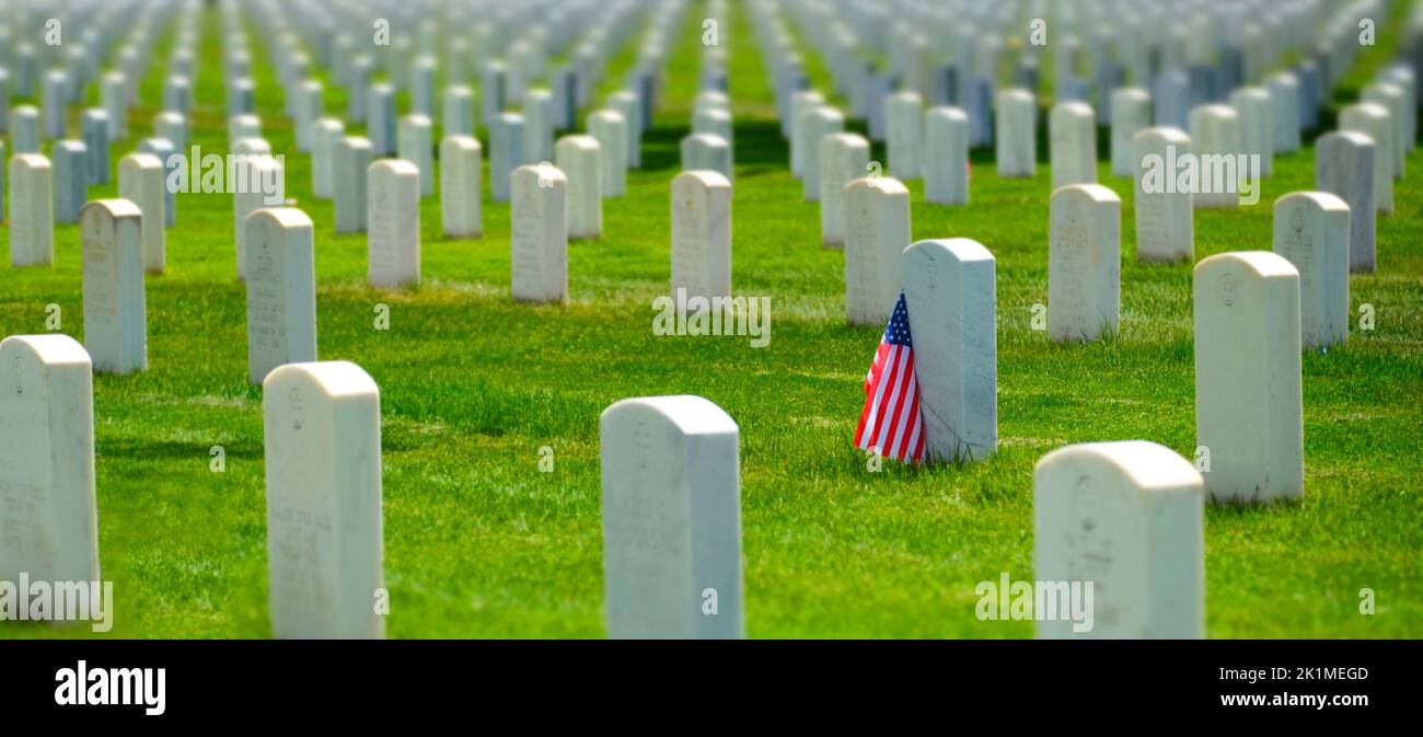 Military cemetery in the United States with headstones for soldiers ...