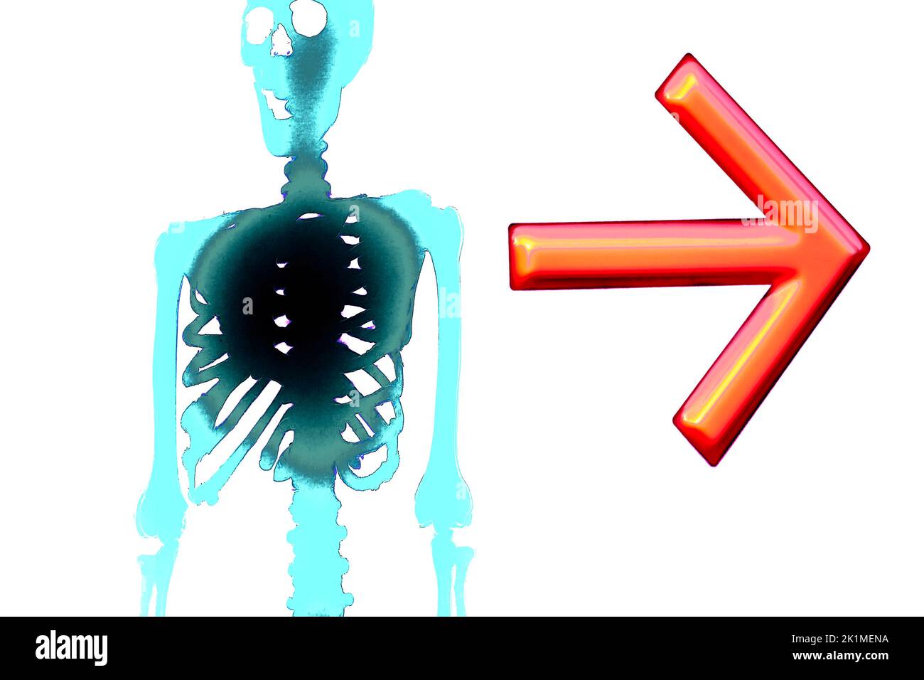 Halloween emerald funny skeleton with red arrow indicating the ...