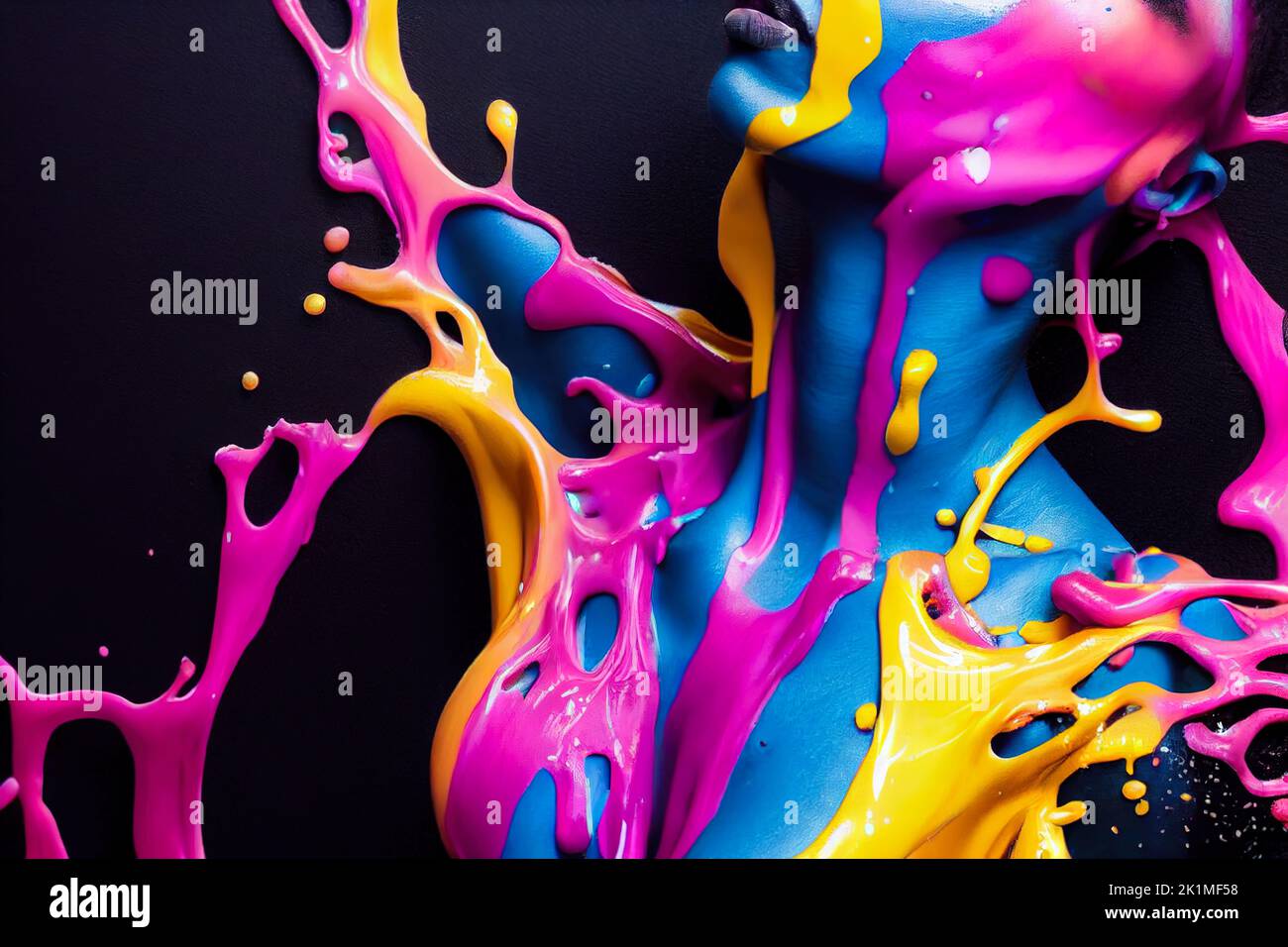 An illustration of vibrant artwork with colorful gooey paint splashed ...