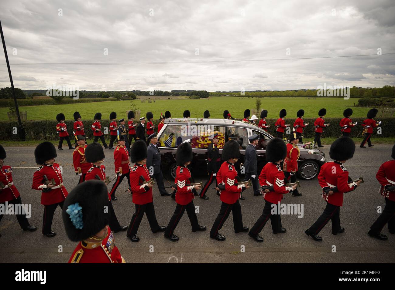 The State Hearse carrying the coffin of Queen Elizabeth II, draped in ...