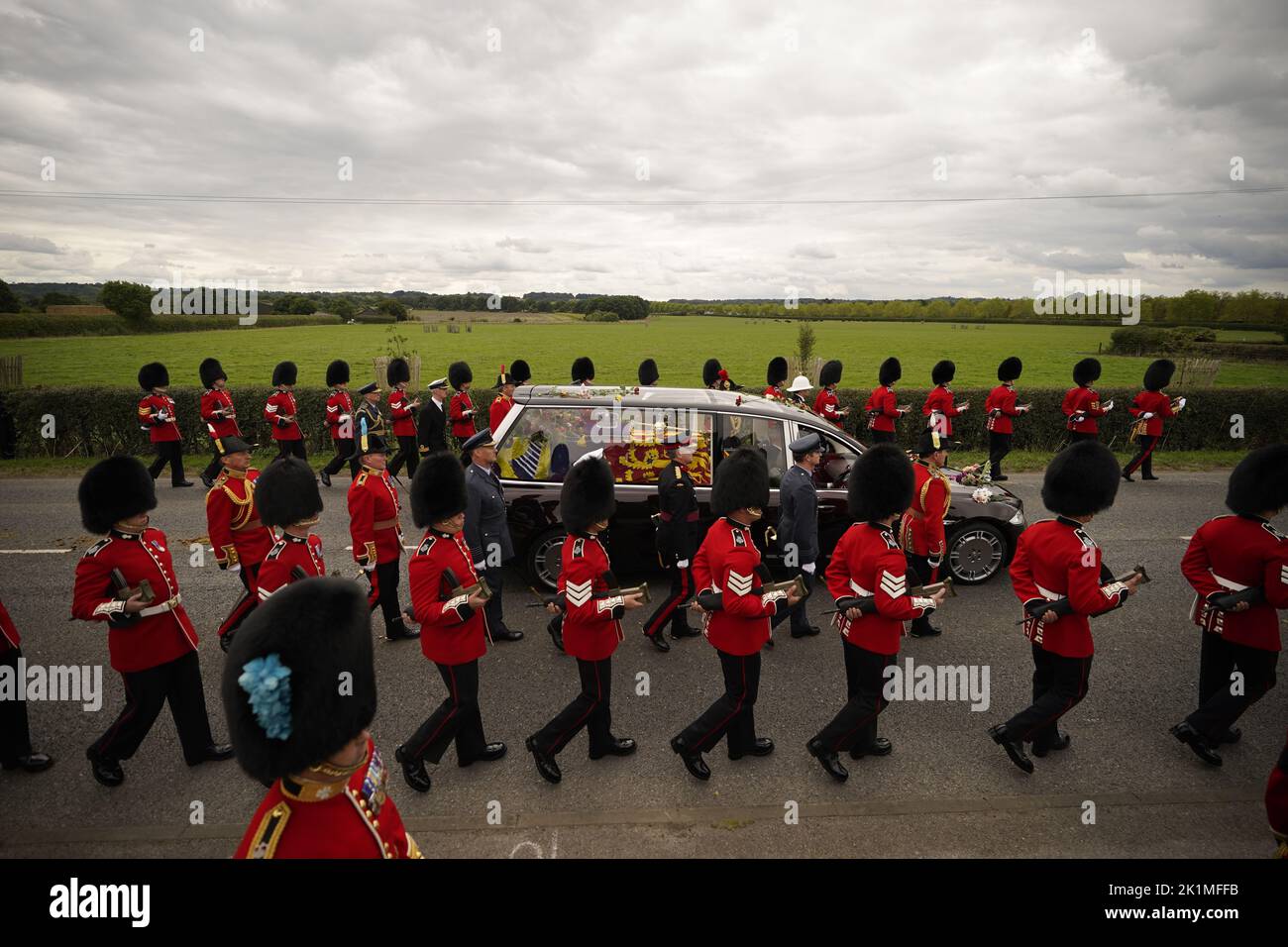 The State Hearse carrying the coffin of Queen Elizabeth II, draped in ...