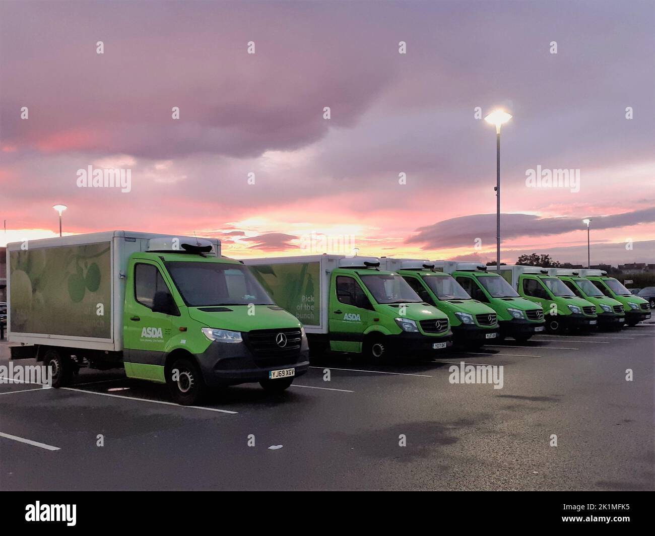 Fleet of Asda Delivery Vans at Sunrise, Dunmail Park, Workington ...