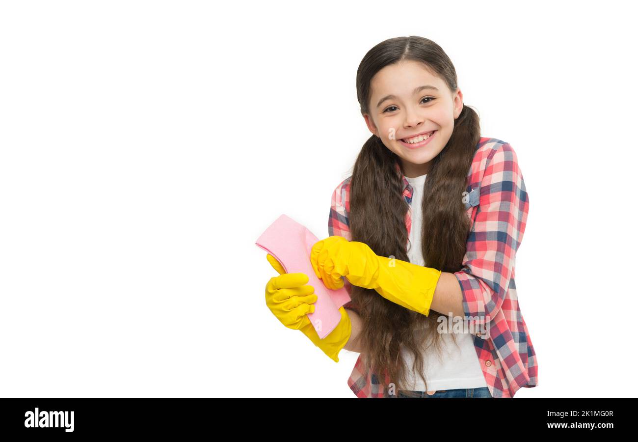 Yellow glove for cleaning. duster helpful for wiping dust. happy kid use duster and cleaning ...