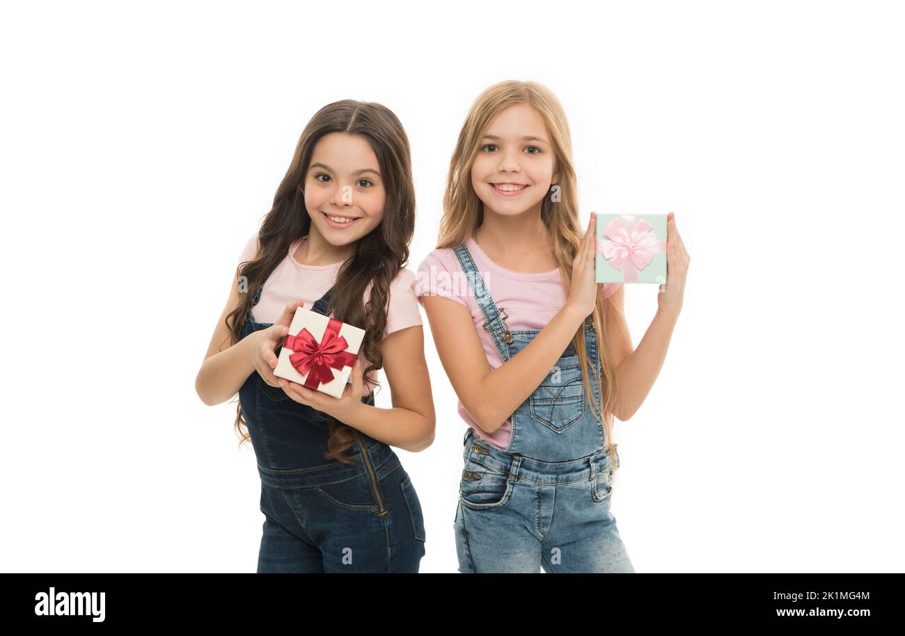 Delivering gifts for children. Adorable kids with beautifully wrapped ...