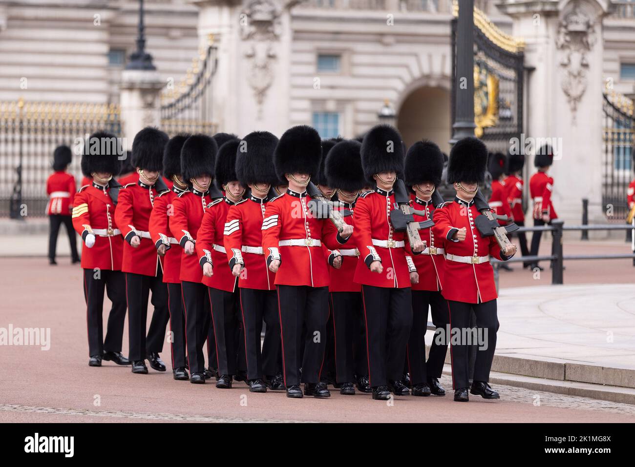 Royal Guards parade before ahead of the State Funeral of Queen Elizabeth II at Westminster Abbey ...