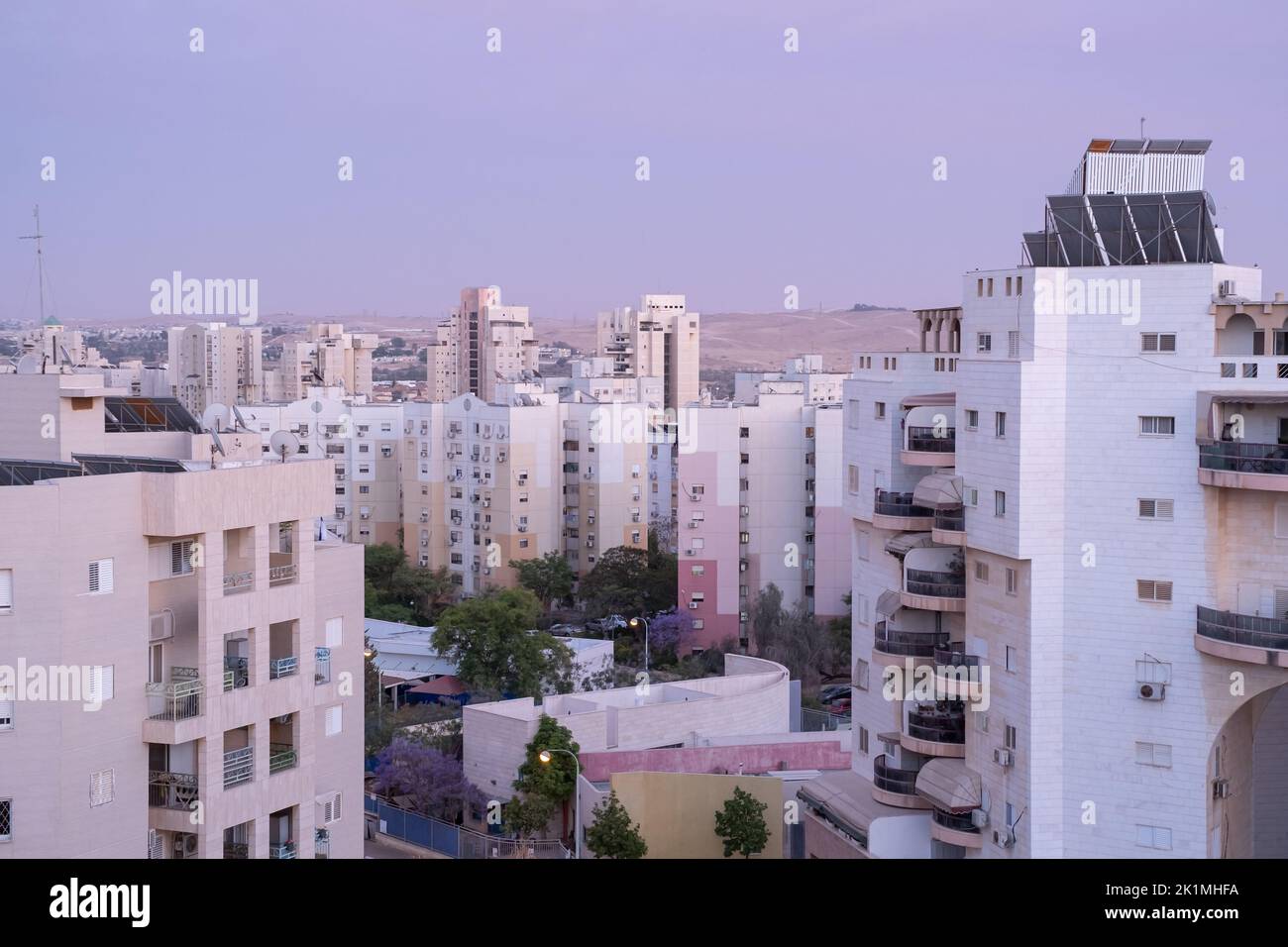 Blue hour cityscape. Architecture in the south of Israel. Modern ...