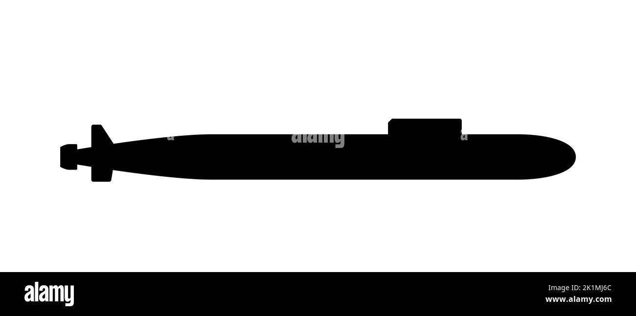 Strategic submarine black silhouette is in a side view isolated on a ...