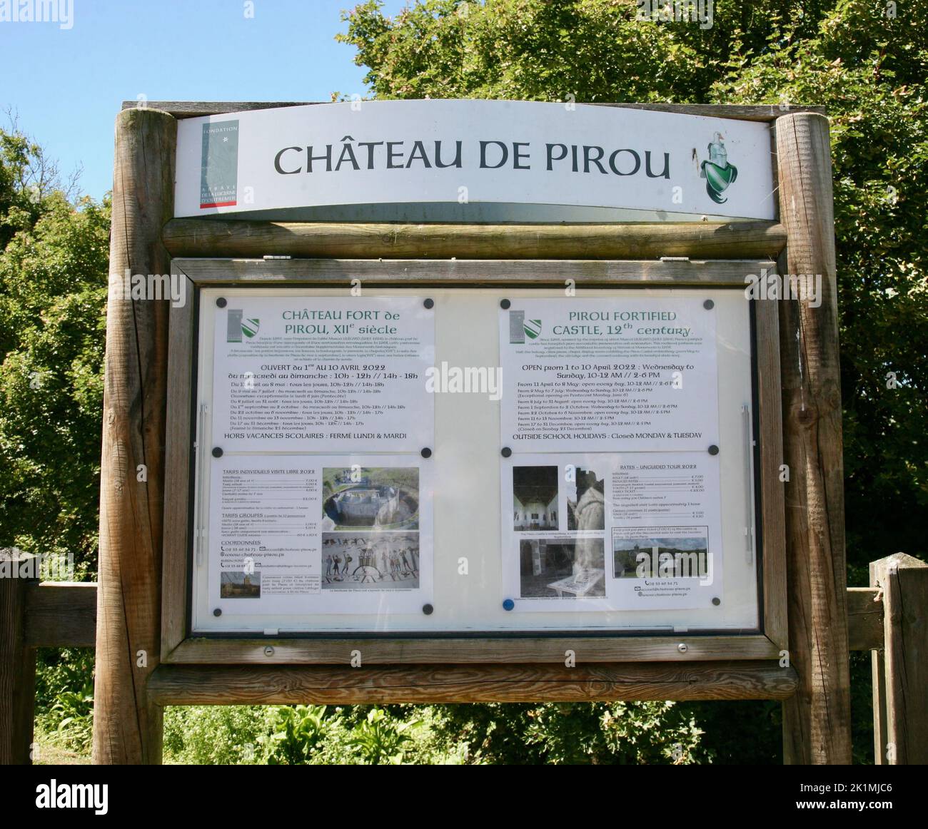 The sign at the entrance to the Chateau de Pirou, Normandy, France ...