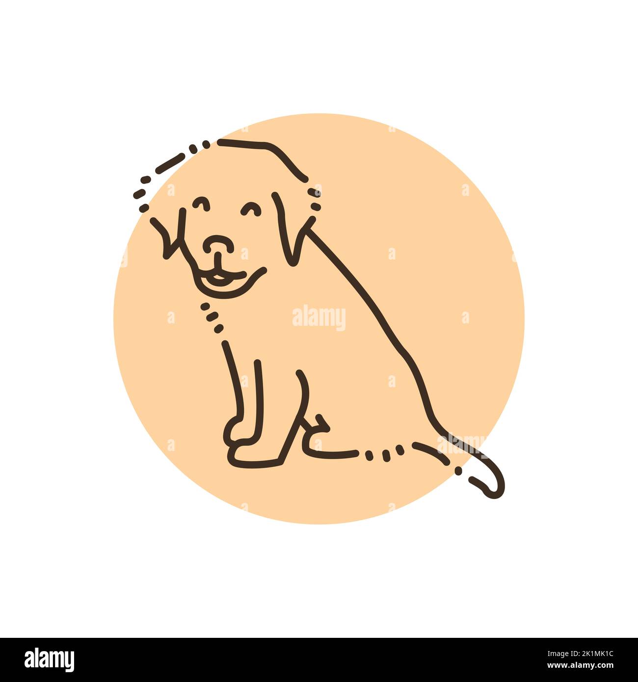 Sitting golden retriever puppy color line icon. Pictogram for web page ...