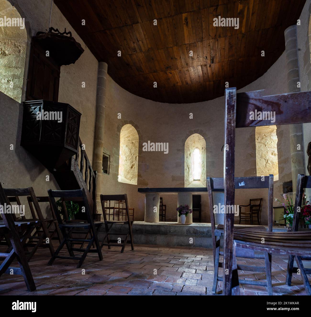 Interior of the Chapel of Caubin along the route of Chemin du Puy in ...