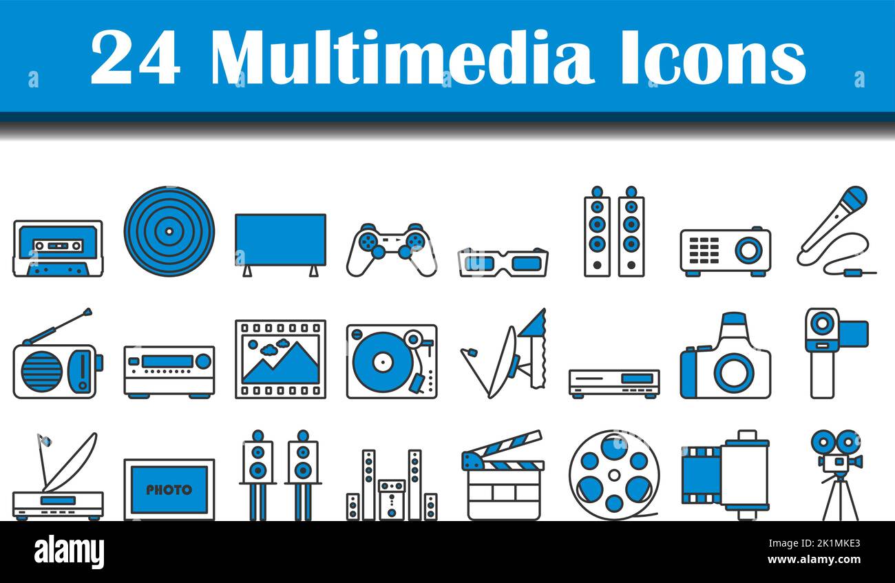 Multimedia Icon Set. Editable Bold Outline With Color Fill Design ...